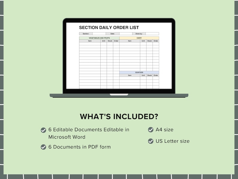Restaurant Kitchen Templates Bundle, Order and Prep List, Fridge and ...