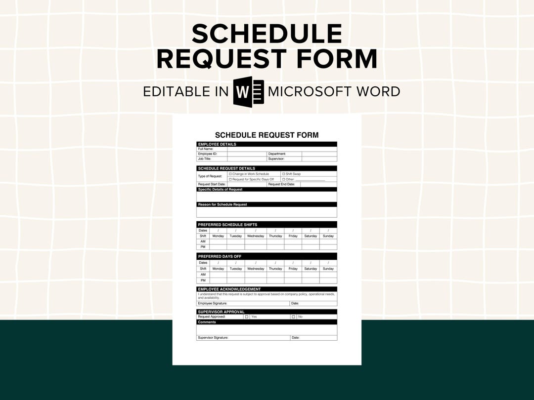 Employee Schedule Request Form, Flexible Shift Change Sheet, Work ...
