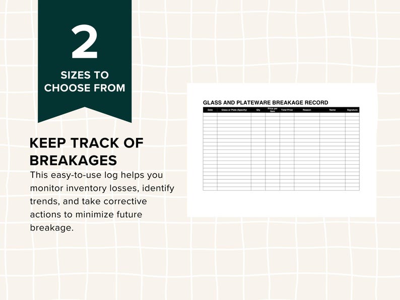 Glass and Plate Breakage Record Template, Editable Dish Breakage Log ...