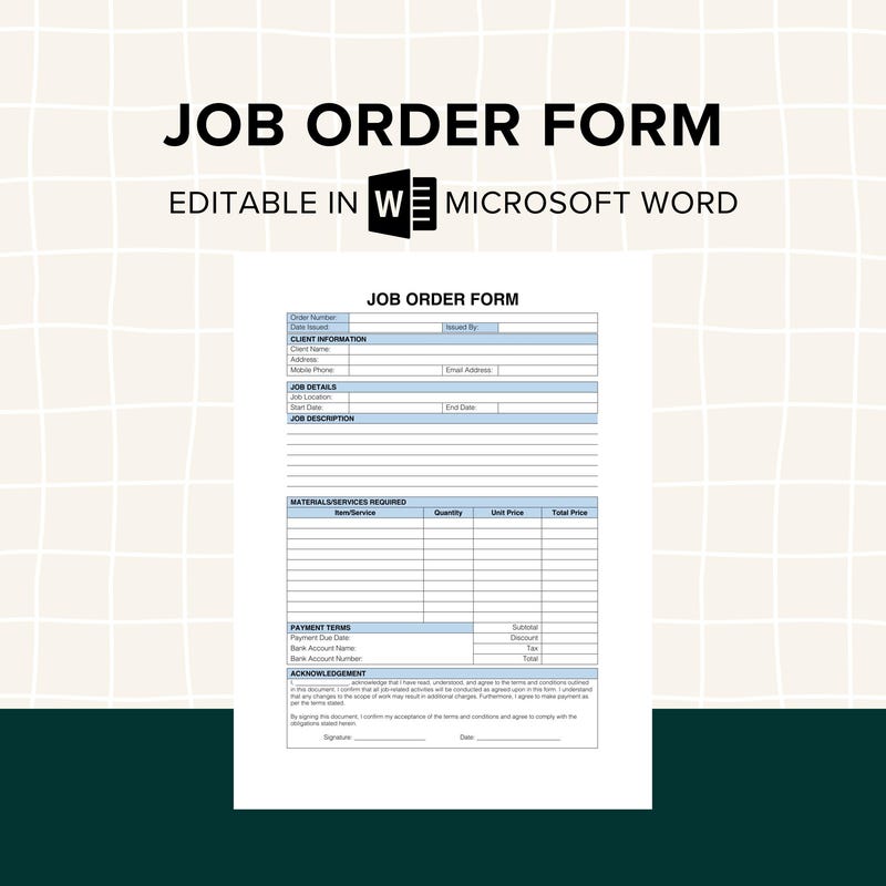 Job Repair Order Form - Etsy