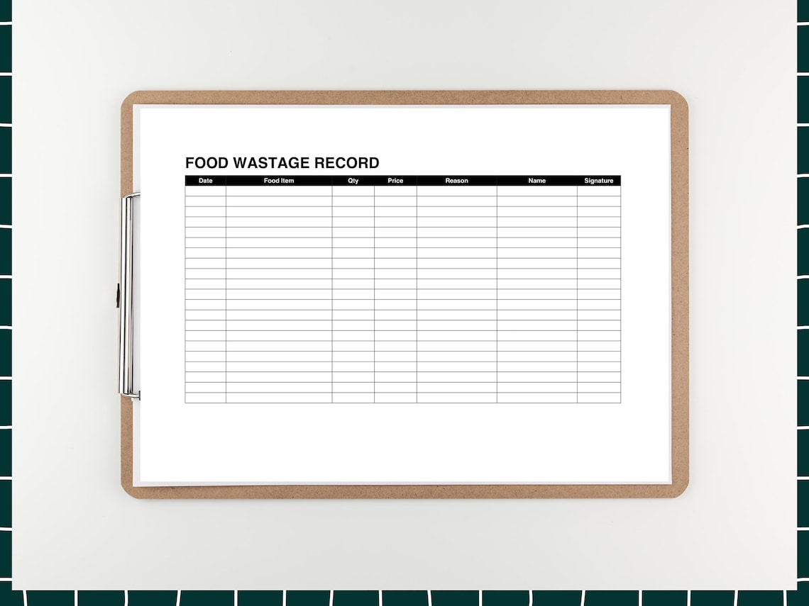 Restaurant Food Waste Tracker, Printable Food Disposal Sheet, Food ...
