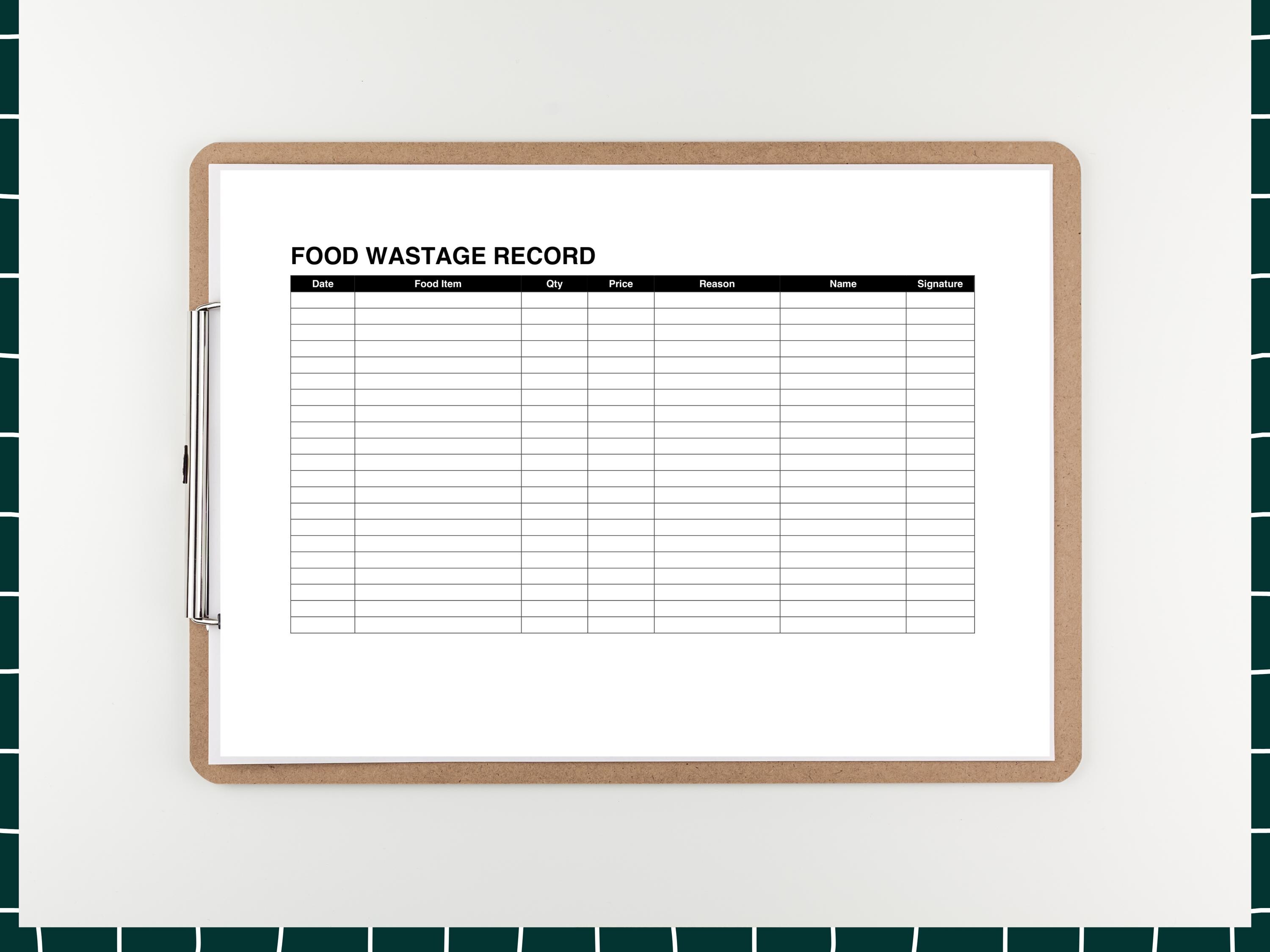 Restaurant Food Waste Tracker, Printable Food Disposal Sheet, Food ...