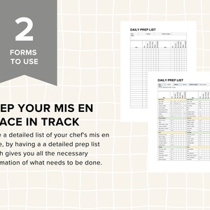 Kitchen Daily Prep List, Shift Handover Notes Fot Chefs, Restaurant and ...