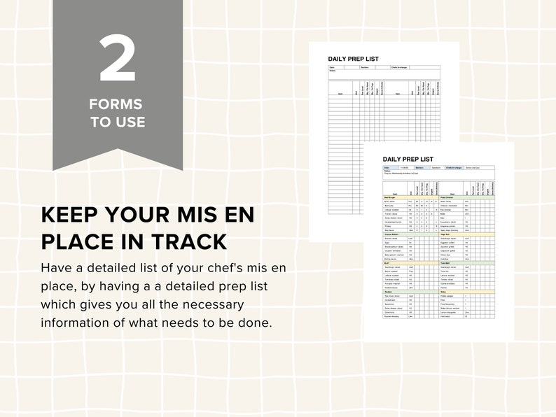 Kitchen Daily Prep List, Shift Handover Notes Fot Chefs, Restaurant and ...