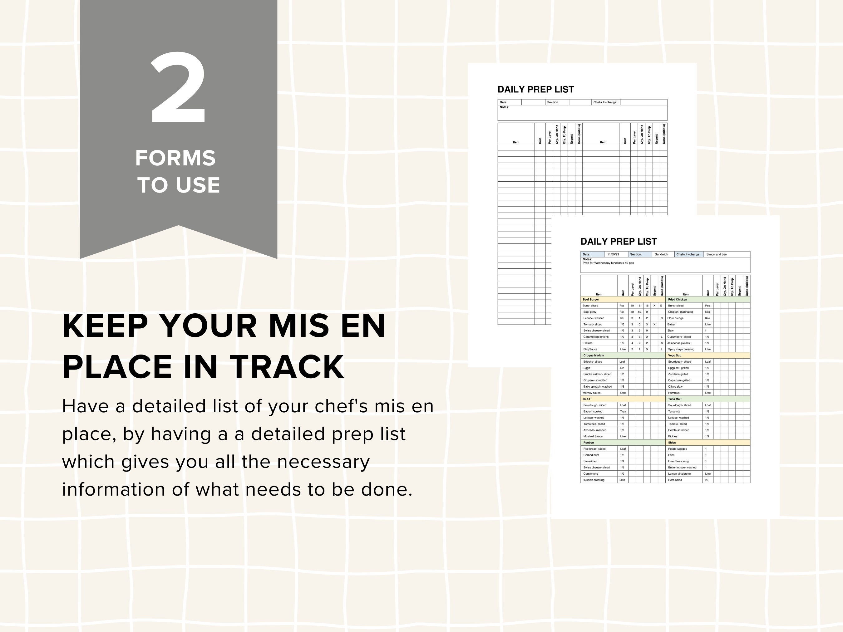 Kitchen Daily Prep List, Shift Handover Notes Fot Chefs, Restaurant and ...