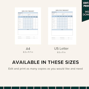 Printable Weekly Time Sheet, Split Shift, Employee Timesheet Log Form ...