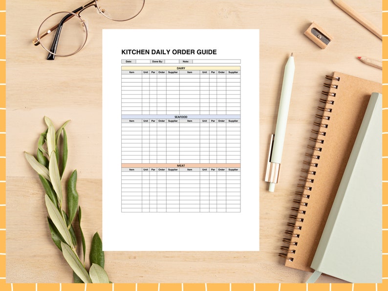 Kitchen Daily Order List, Order Guide. Restaurant and Cafe, Checklist ...
