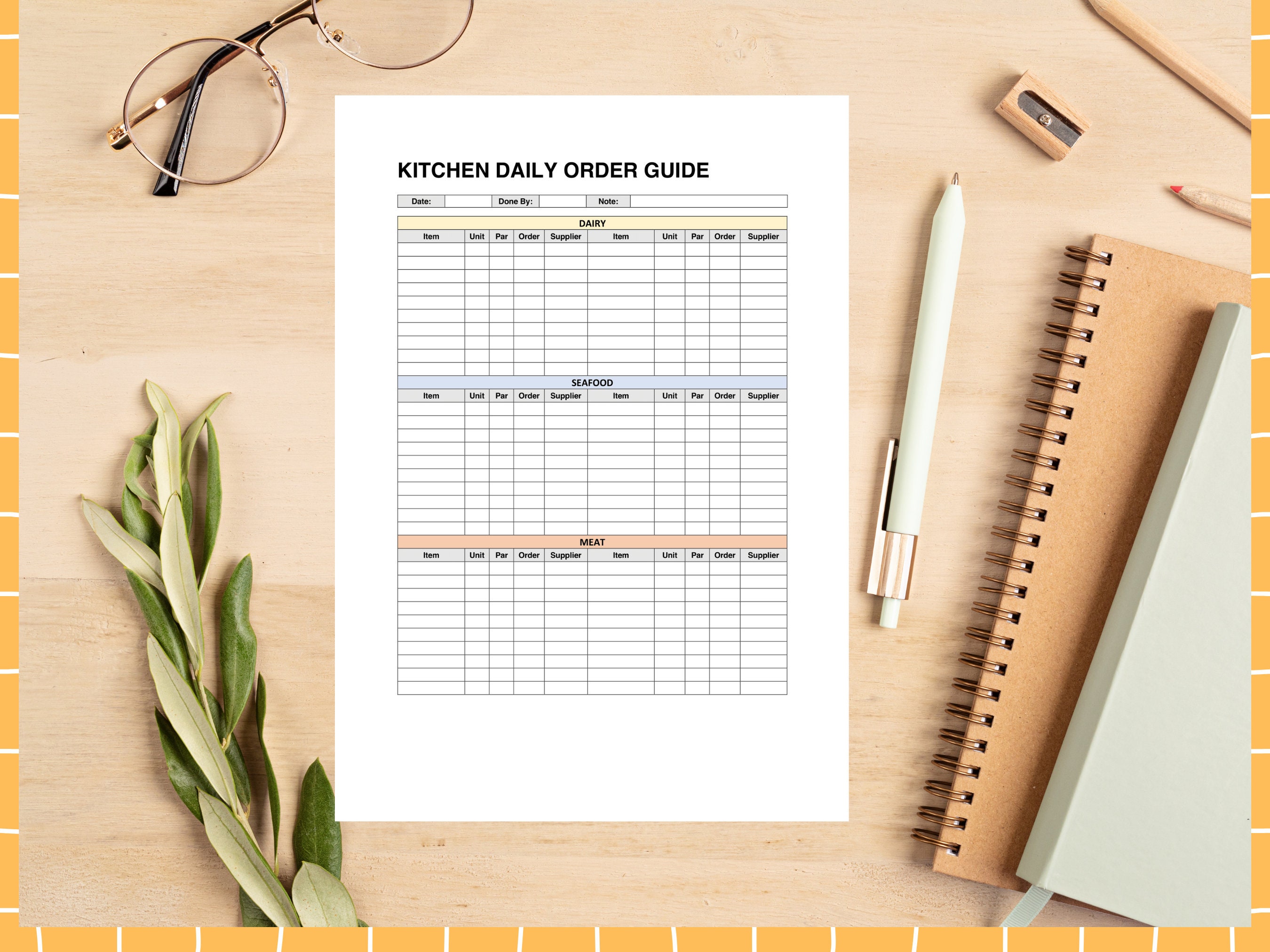 Kitchen Daily Order List, Order Guide. Restaurant and Cafe, Checklist ...