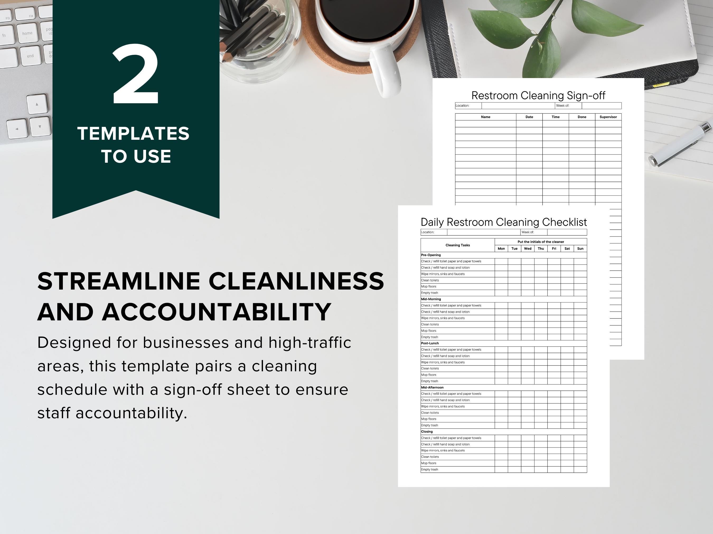 Public Restroom Cleaning Checklist and Sign off Sheet, Editable ...