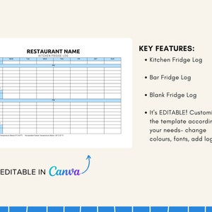 Restaurant Fridge Temperature Log, Commercial Kitchen and Bar, AM and ...