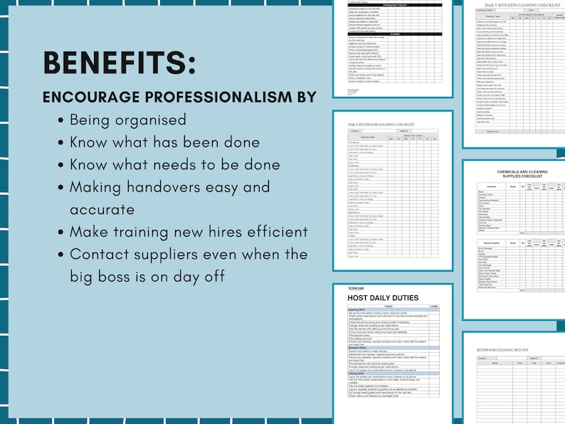 Restaurant FOH Templates Bundle, Daily, Server, Host, Bartender ...