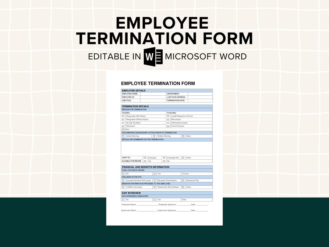 Employee Termination Form - Editable Microsoft Word Template, HR ...