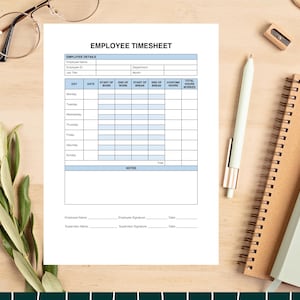 Printable Weekly Time Sheet, Split Shift, Employee Timesheet Log Form ...