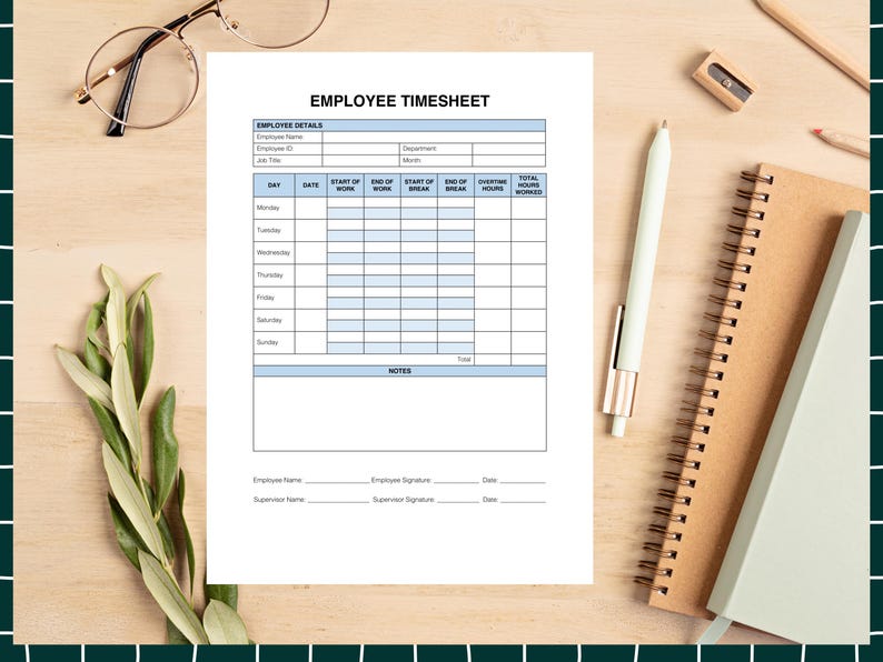 Printable Weekly Time Sheet, Split Shift, Employee Timesheet Log Form ...