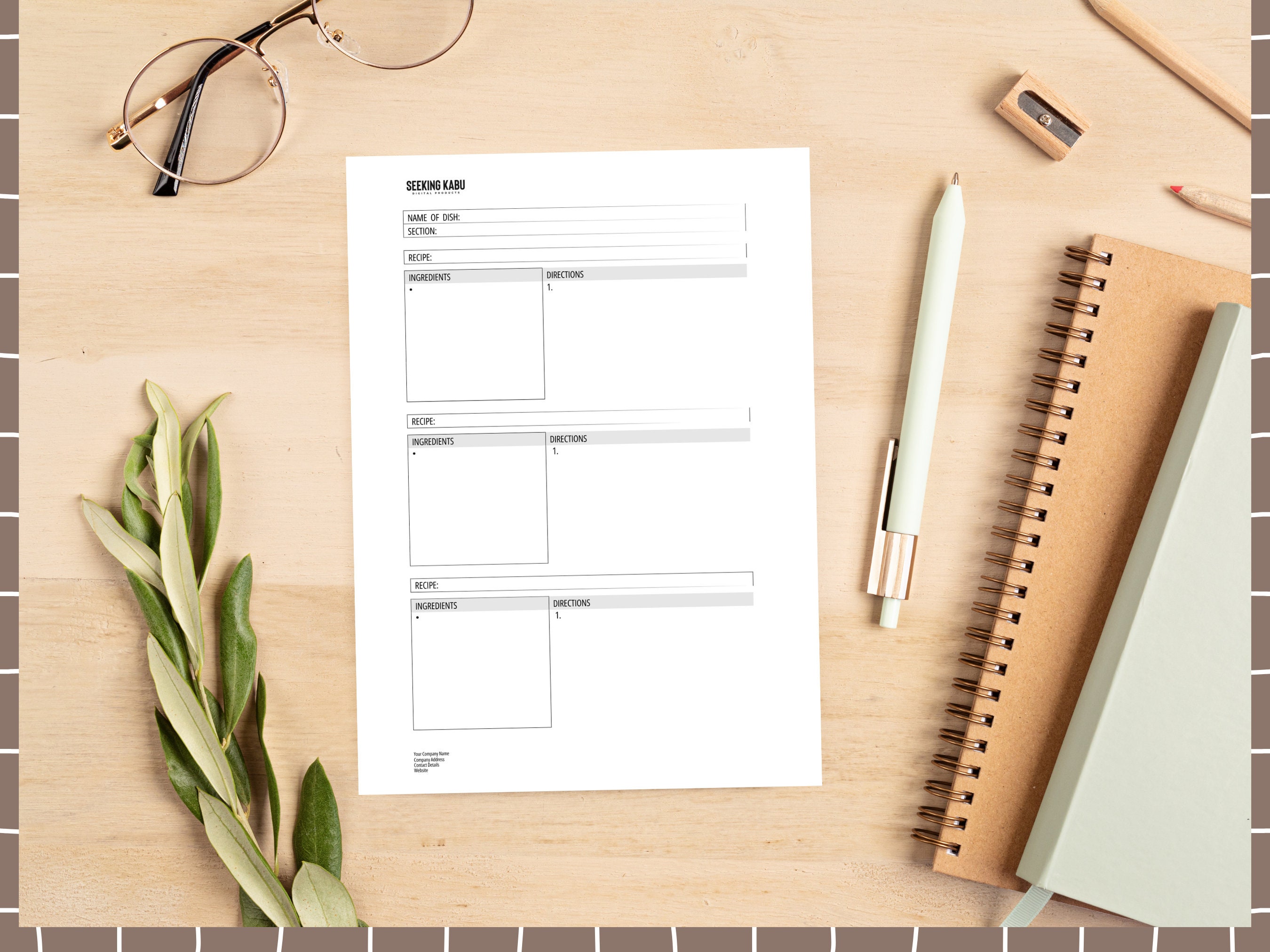 Restaurant Recipe Card Template MS Word Recipe Section Spec Sheet ...