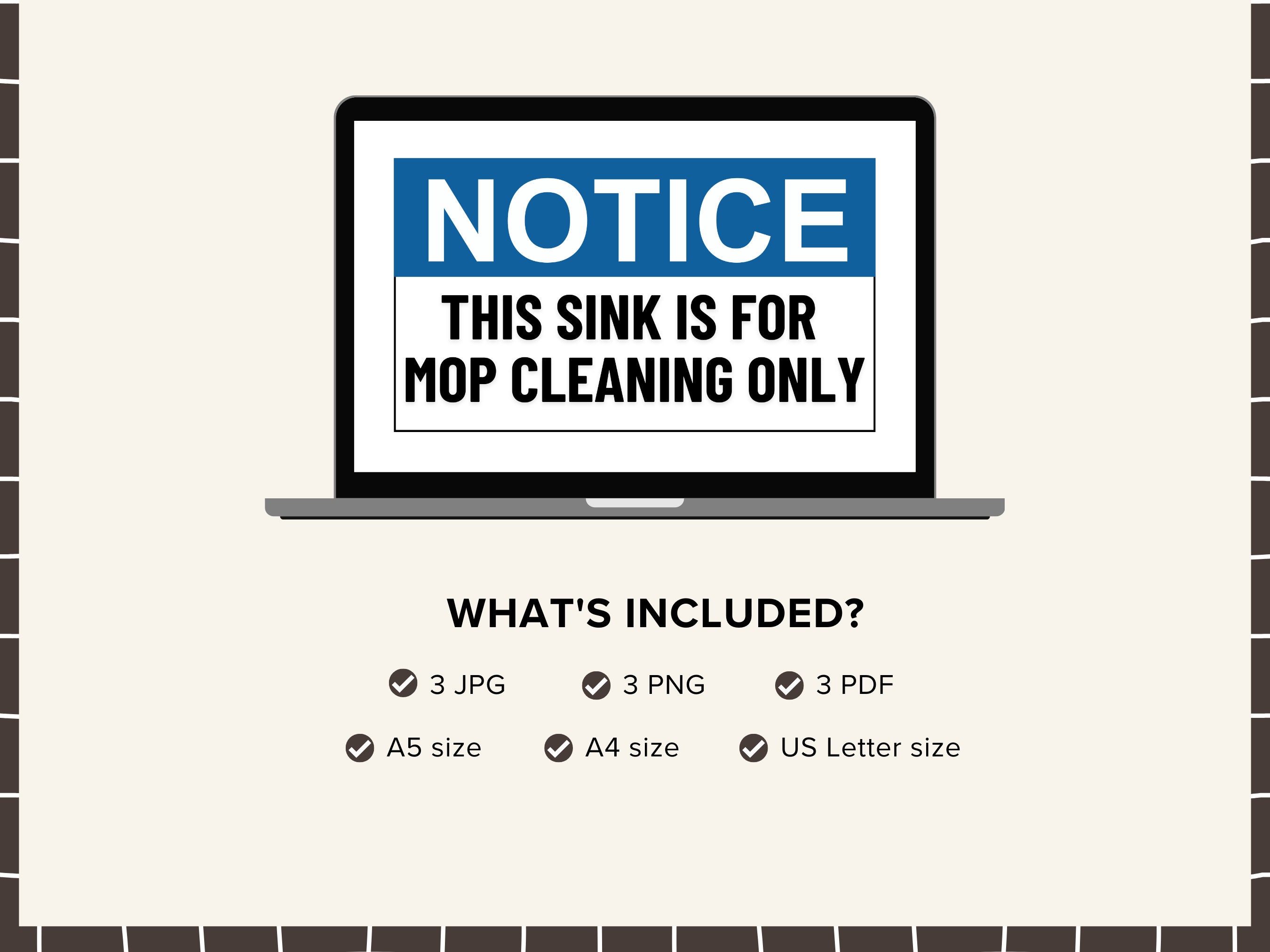 Printable Notice, Mop Cleaning Sink Only, Instant Download, Public ...