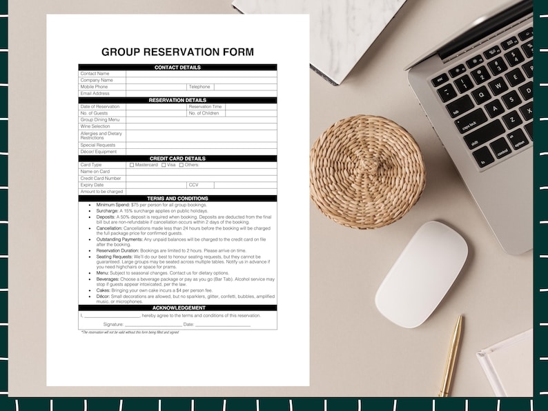 Editable Restaurant Reservation Sheet, Large Groups, Events, Editable ...