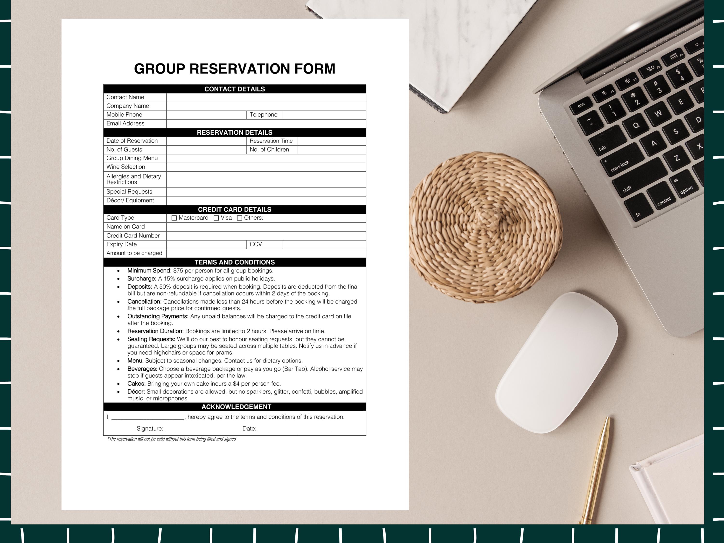 Editable Restaurant Reservation Sheet, Large Groups, Events, Editable ...