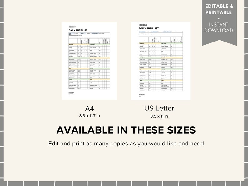 Kitchen Daily Prep List, Shift Handover Notes Fot Chefs, Restaurant and ...