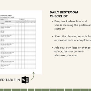 Restroom Cleaning Checklist | Restroom Sign off Form | Editable and ...