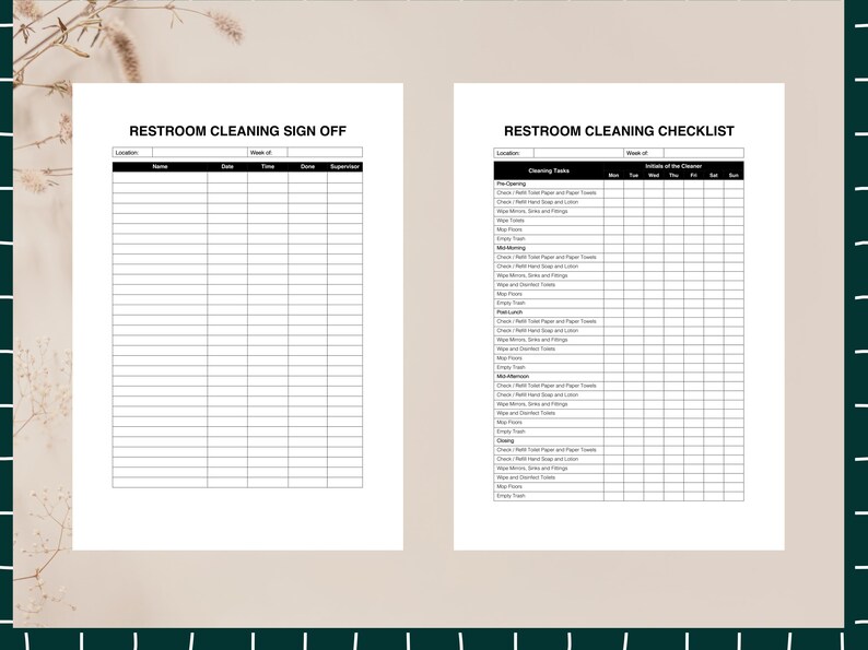 Editable Restroom Cleaning Checklist, Printable Toilet Sign off Form ...