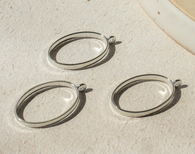 Open Back Bezel Silver Oval Resin Bezel Pressed Flower Bezel Jewelry ...