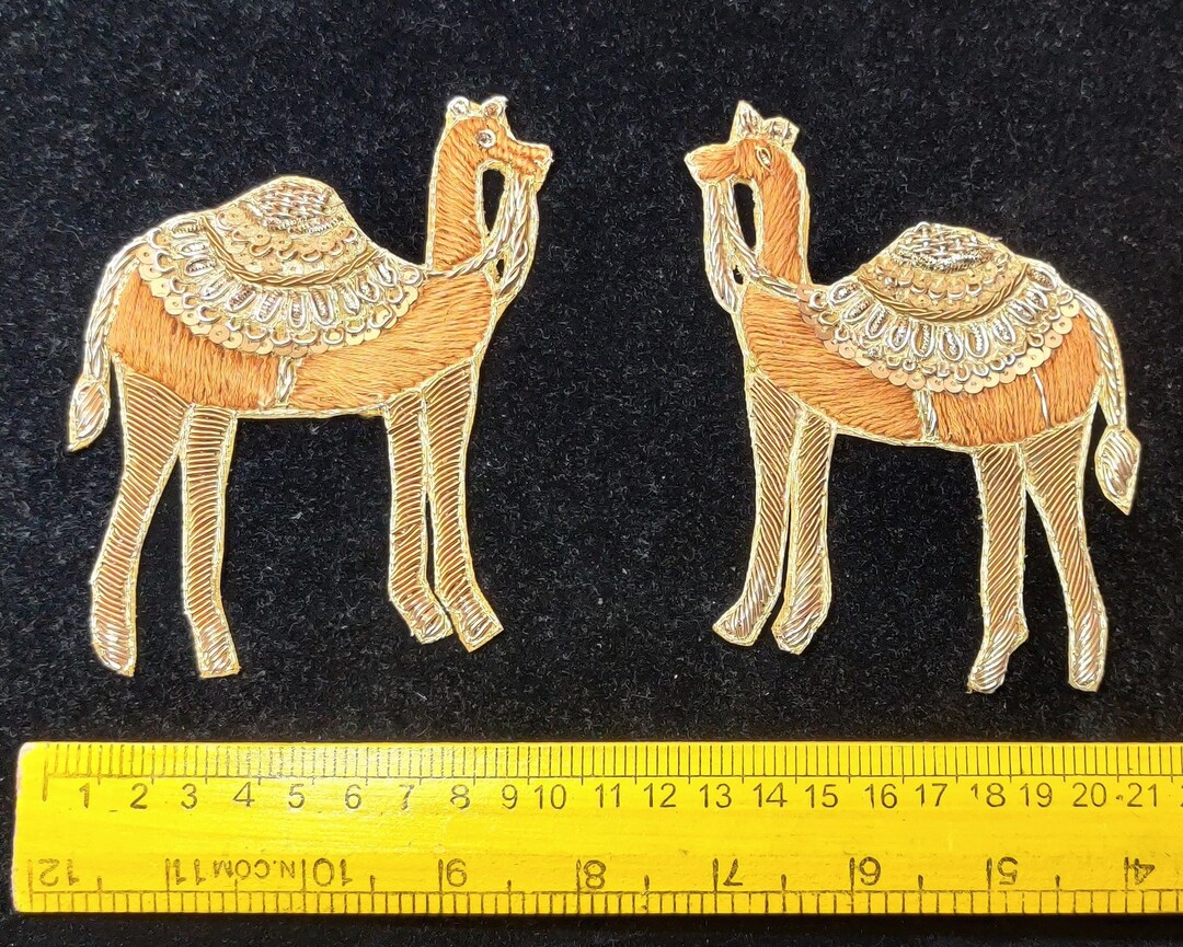 Set of 2 Indian Handmade Camel Design Patches Embroidered Sewing Thread ...