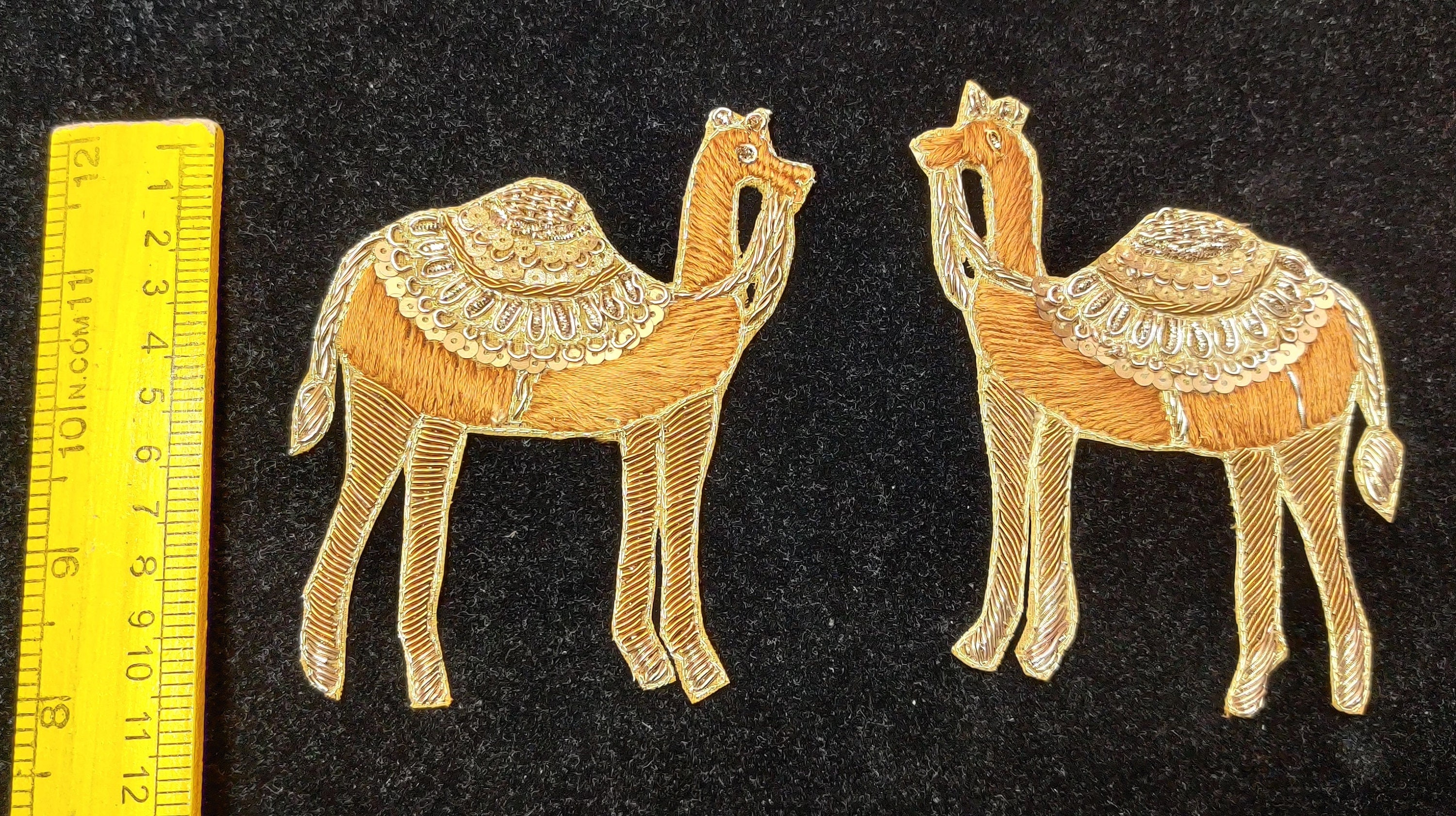 Set of 2 Indian Handmade Camel Design Patches Embroidered Sewing Thread Dresses Handcrafted ...