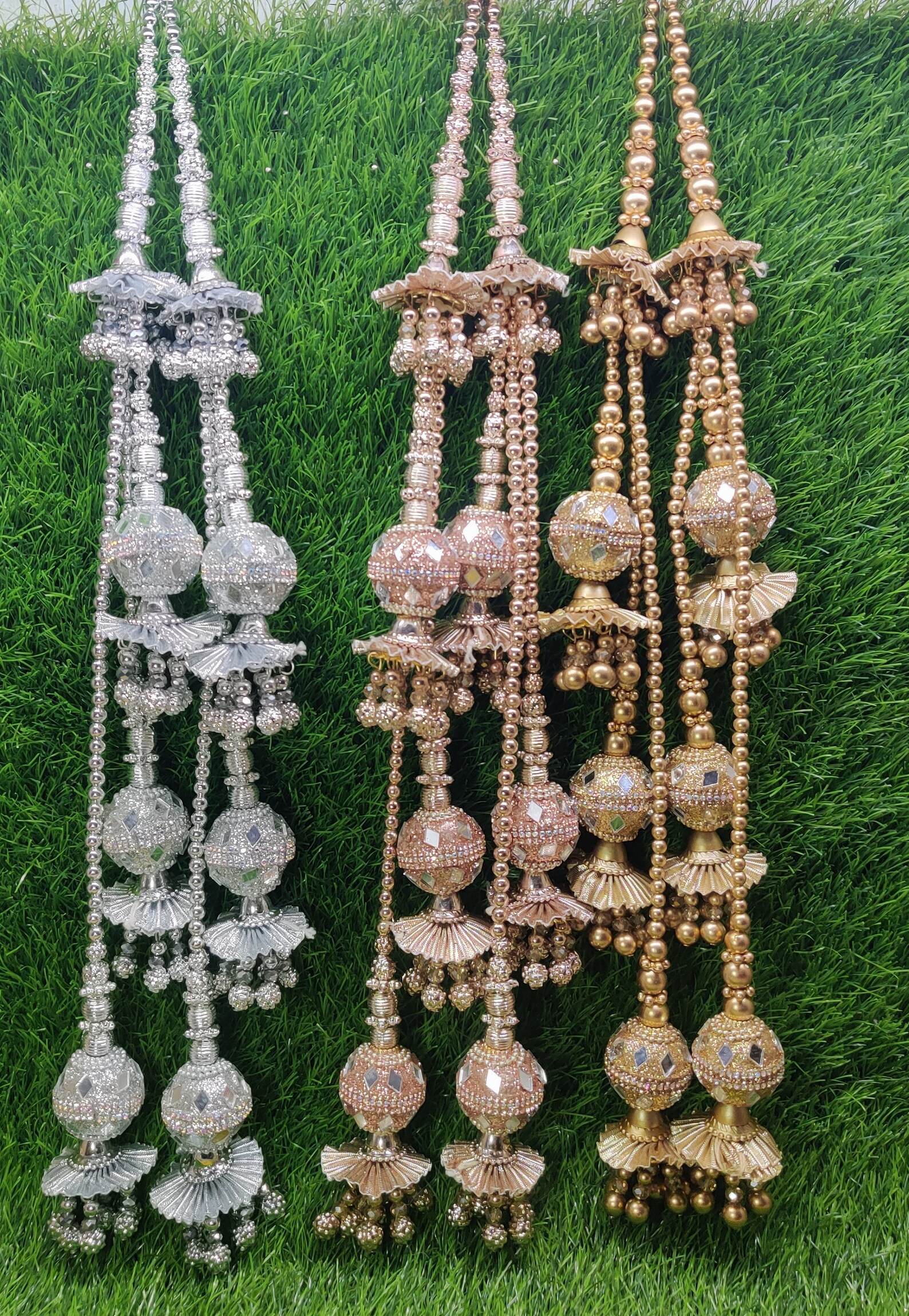 Silver/ Rose Gold/ Gold Beaded Lahenga Latkan Tassels, Home Décor ...