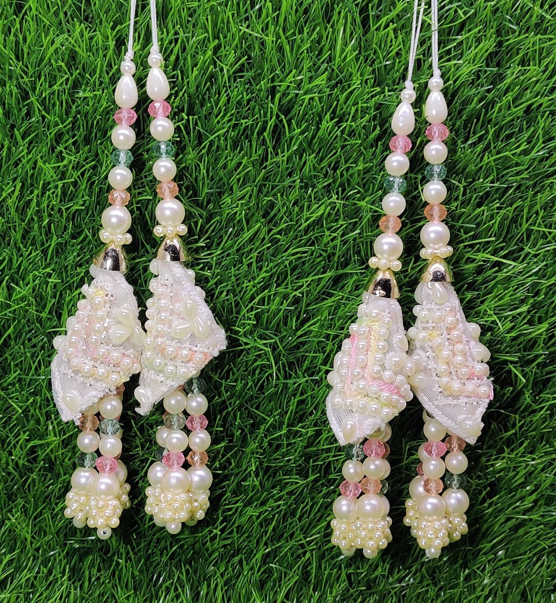 Indian Handmade White Pink Latkan for Saree Blouse Lehenga Handbags ...