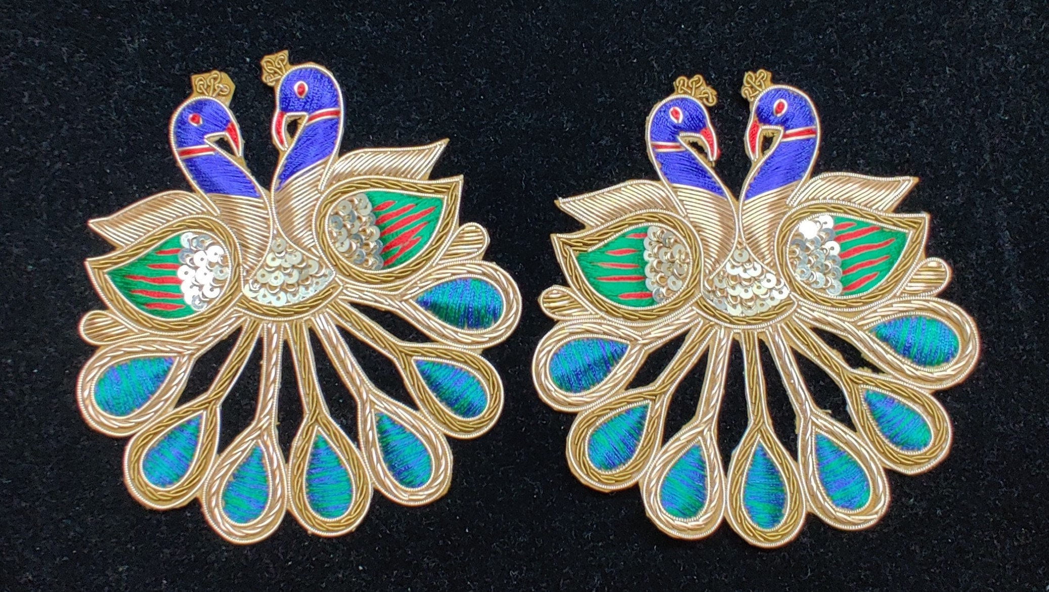 Indian Handmade Peacock Design Patches Embroidered Sewing Thread ...