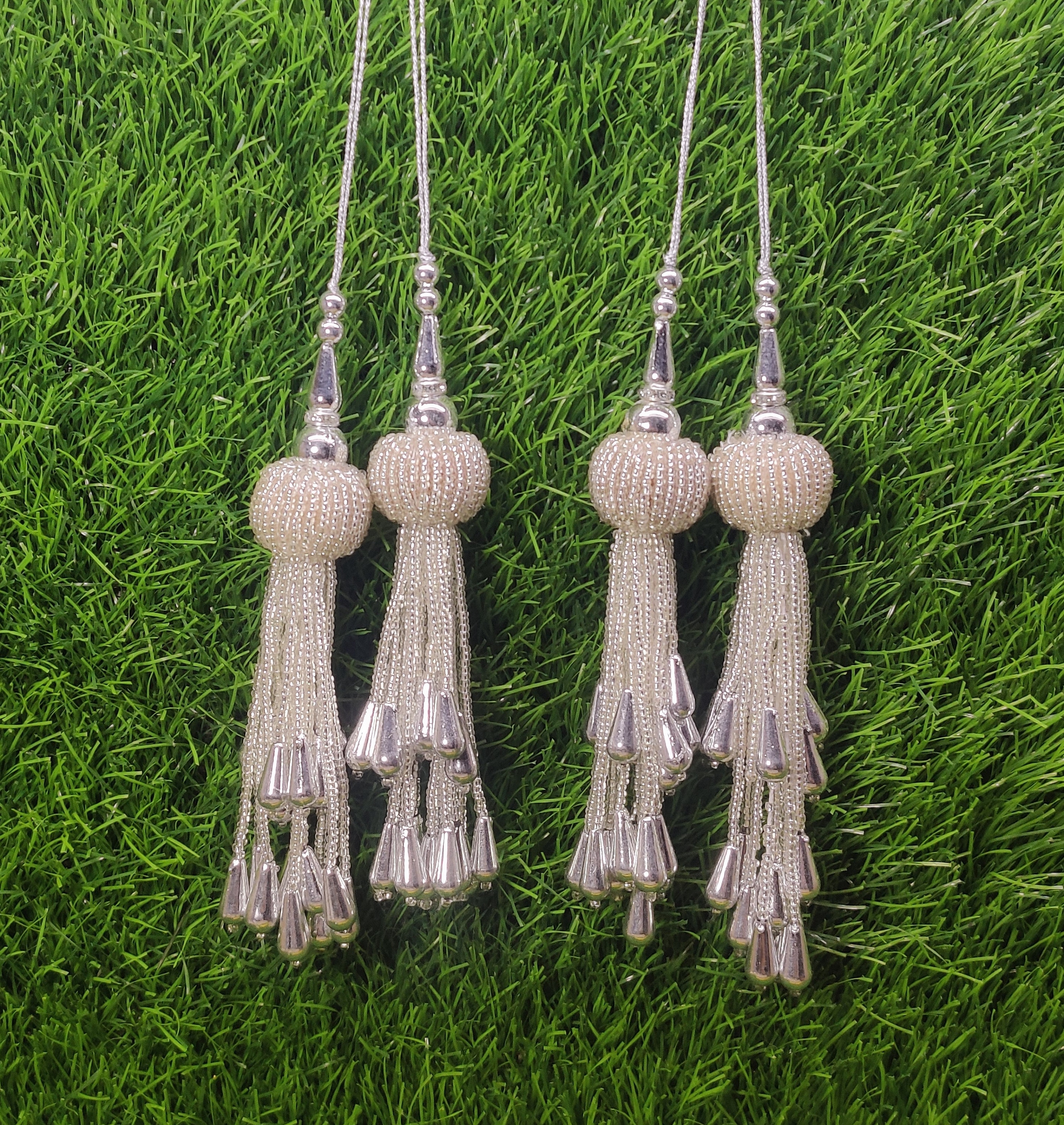 Gold/ Gold Ivory/ Silver Cut Dana Beaded Pearl Tassel for Saree Blouse ...