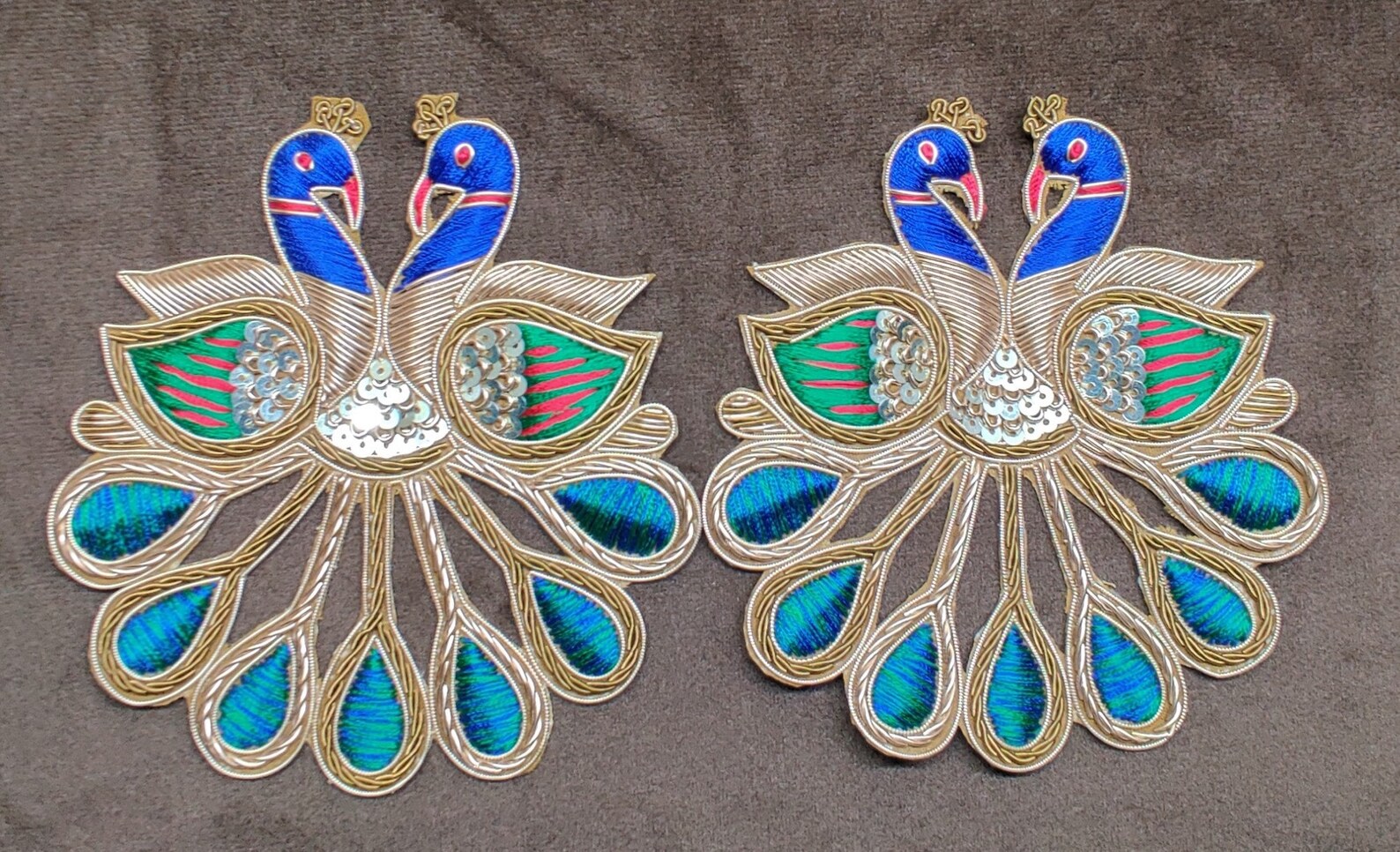Indian Handmade Peacock Design Patches Embroidered Sewing Thread ...