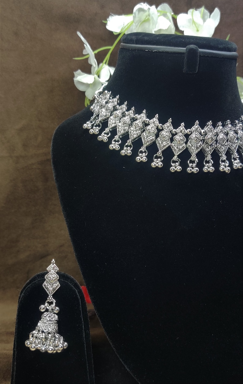 Oxidized Silver Plated Necklace Set, Handmade Indian Jewelry - Etsy