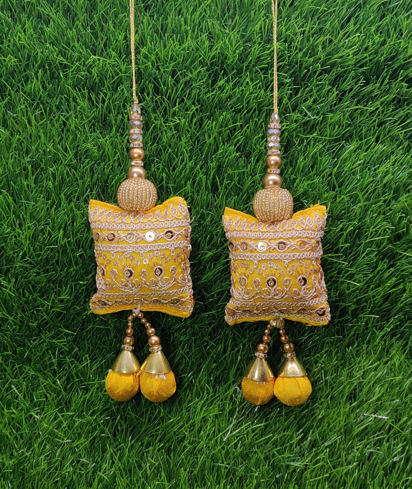 Pink/ Yellow/ Green/ Lt Golden/ Hot Pink Embroidered Cushion Tassels ...