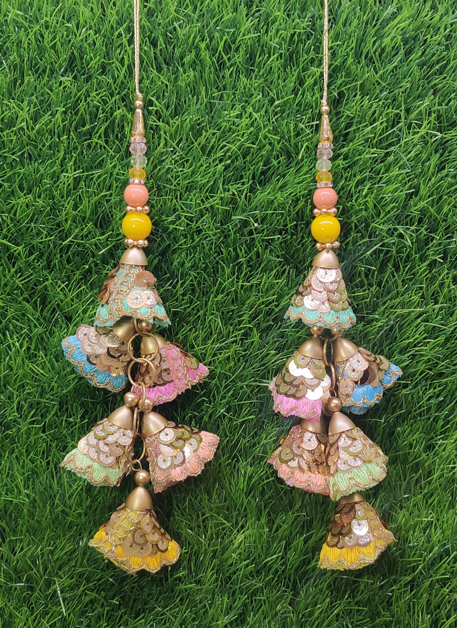 Multi Colored Beaded Blouse Lahenga Latkan Tassels Home Décor Hanging For Handbags Indian