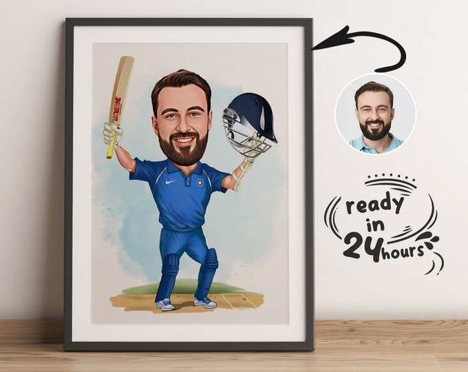 Customised Cricket Poster Cartoon Portrait | Cricket Presents for Him ...