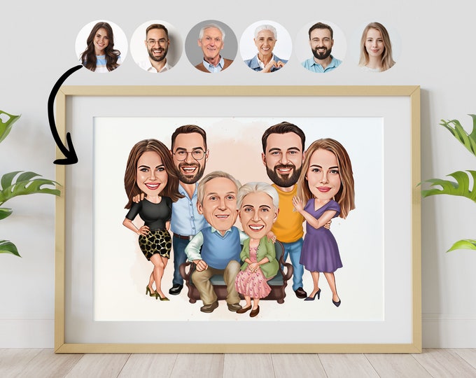 Custom Family Cartoon Portrait, Family Portrait, Gift for Family ...