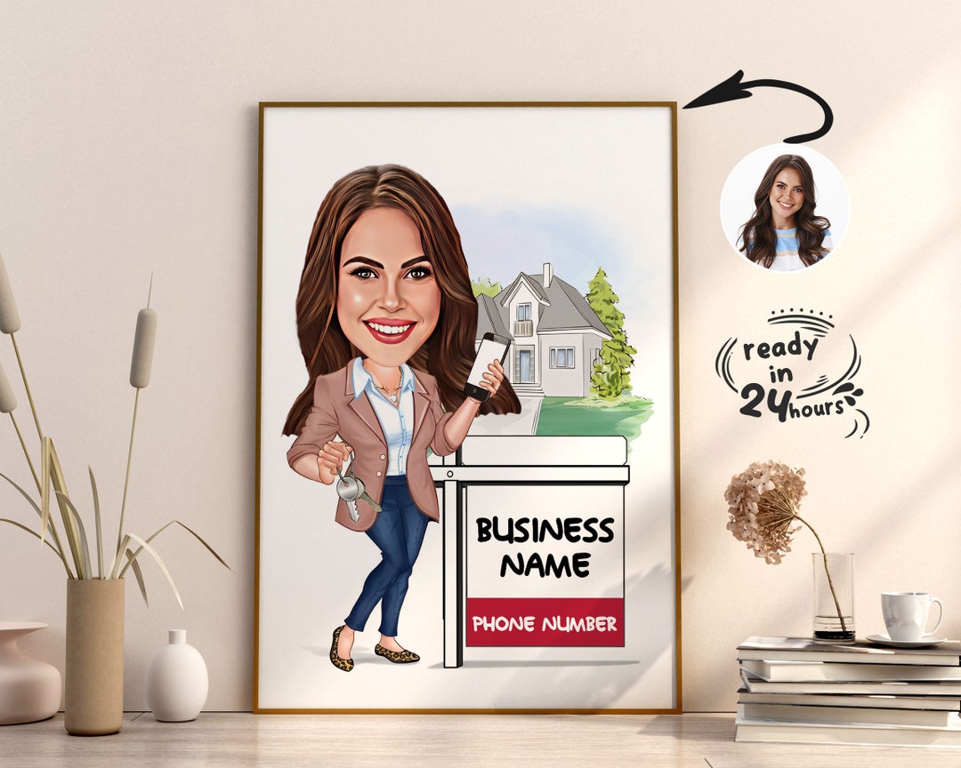 Custom Realtor Cartoon Portrait, Realtor Caricature, Realtor Gift, Real ...