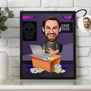 Custom Gamer Cartoon Portrait, Gamer Caricature, Gift for Gamer, Gamer ...