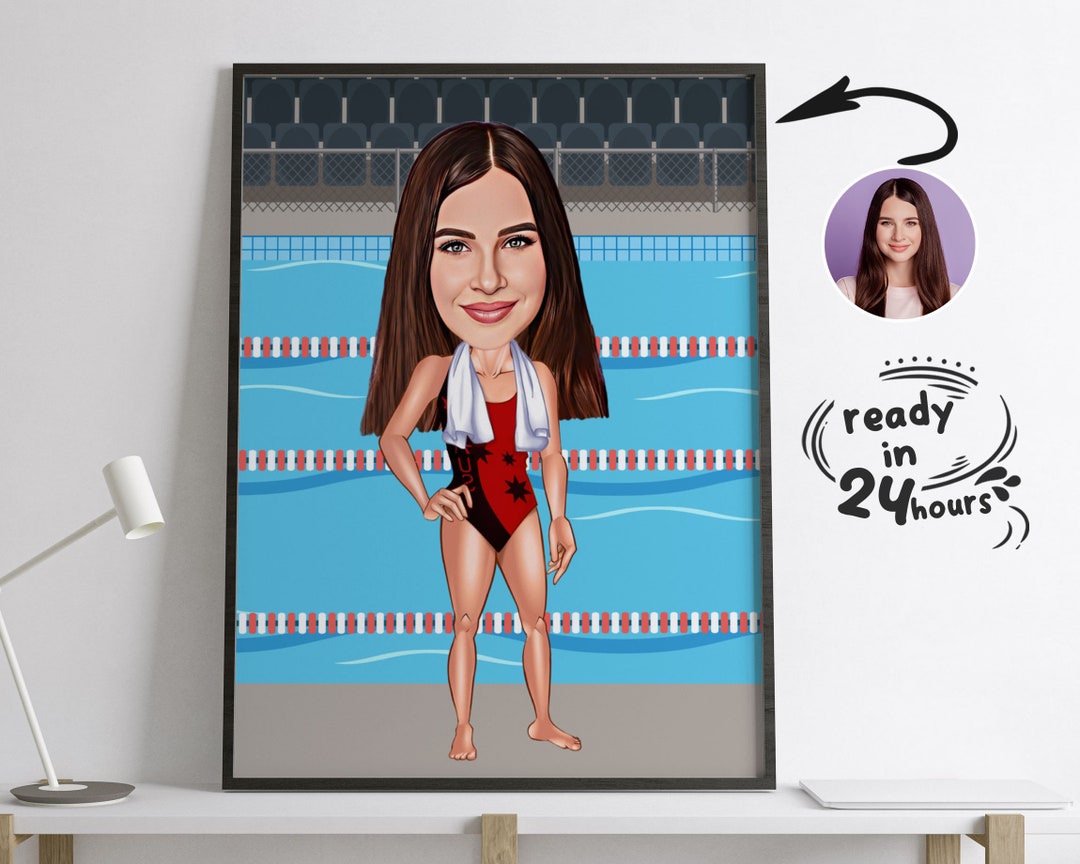 Custom Swimmer Cartoon Portrait, Swimmer Caricature, Swimmer Gift ...