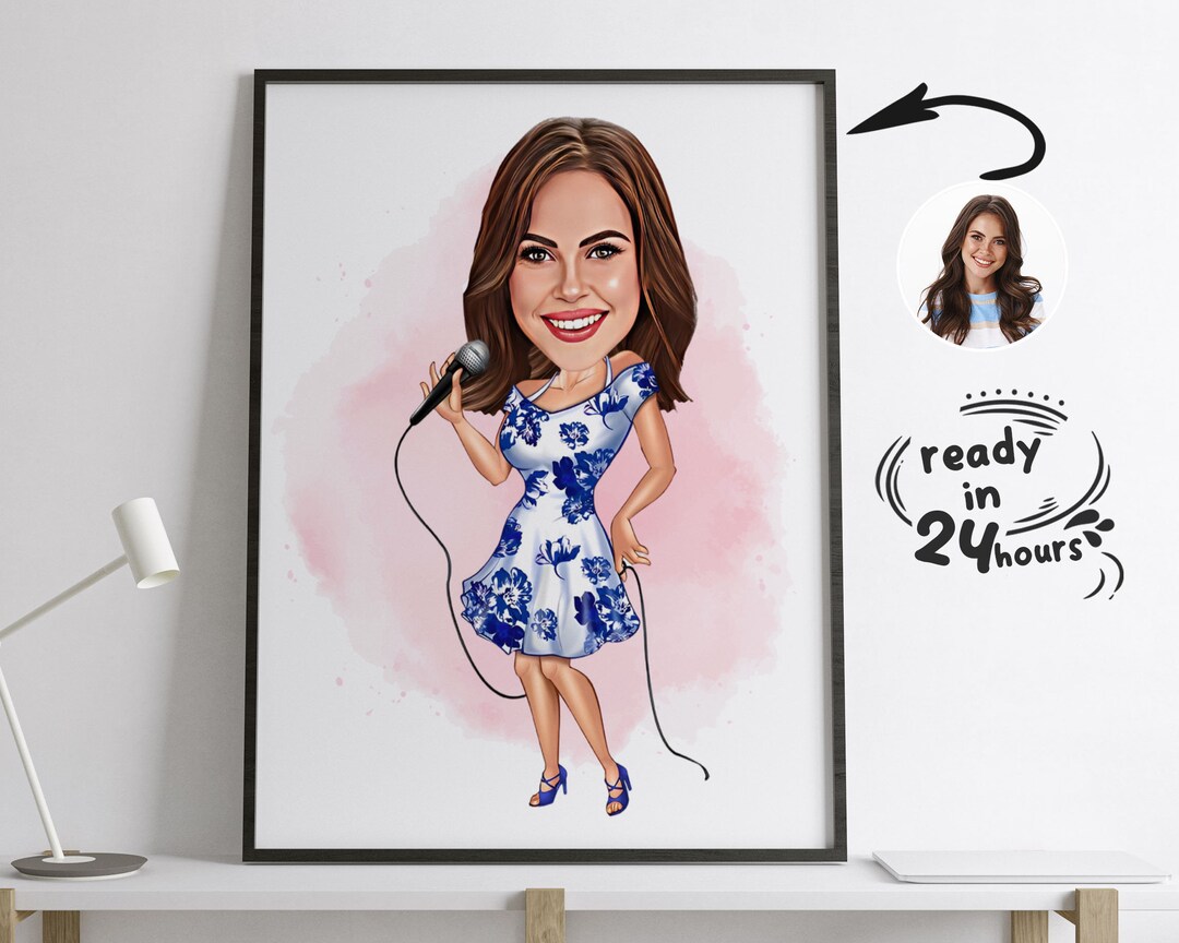 Custom Singer Cartoon Portrait, Singer Caricature, Gift for Singer ...