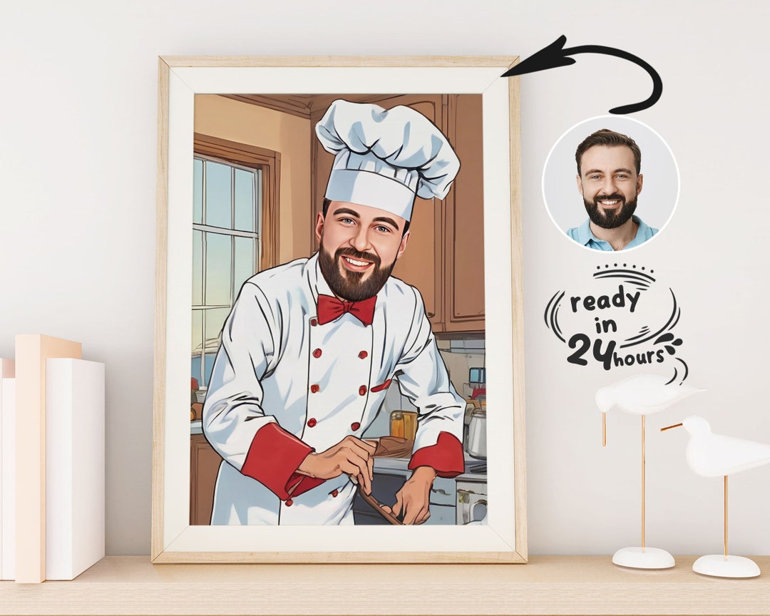 Custom Male Chef Cartoon Portrait, Chef Caricature, Gift for Chef ...