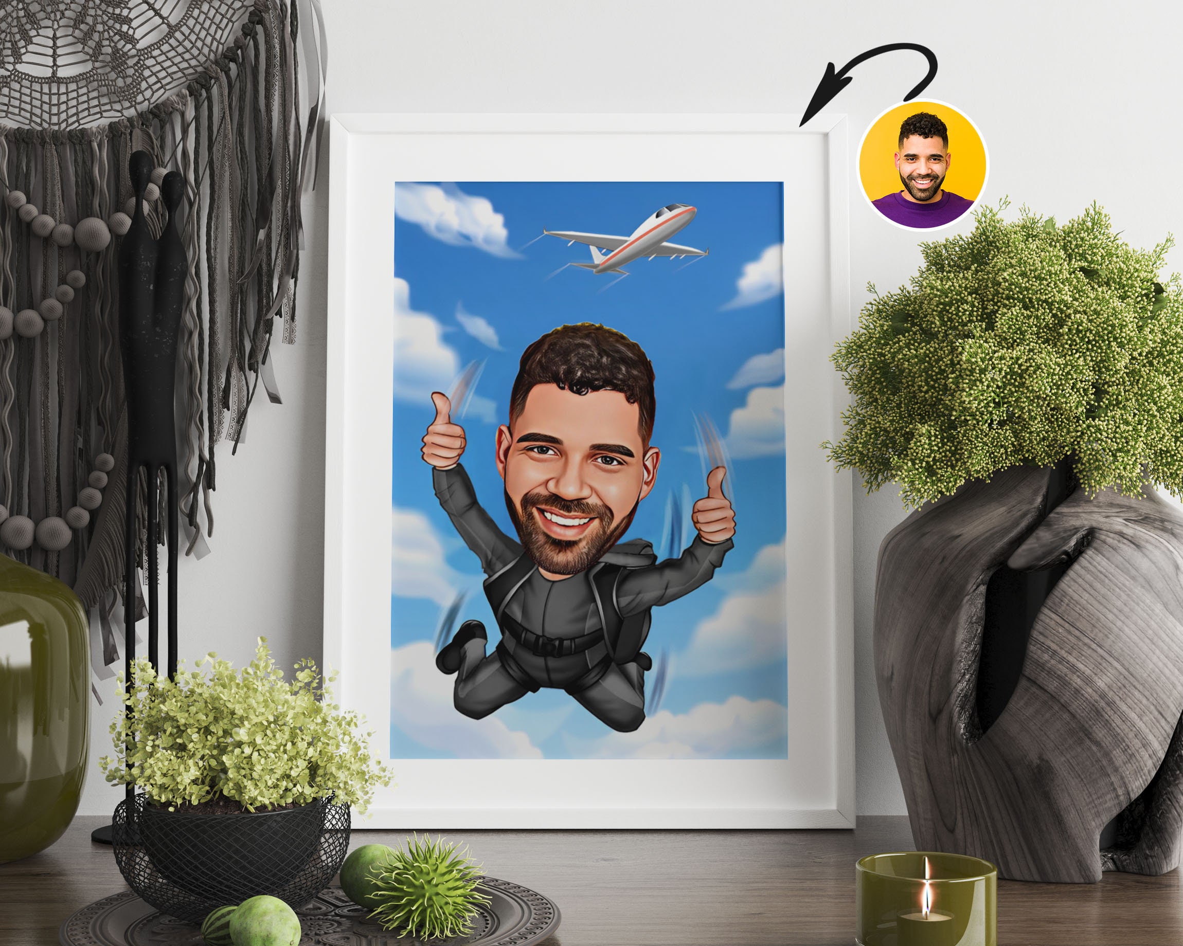 Custom Skydiver Cartoon Portrait, Skydiver Caricature, Skydiver Gift ...