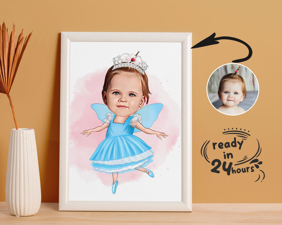 Custom Baby Cartoon Portrait, Baby Girl Portrait, Gift for Kids ...