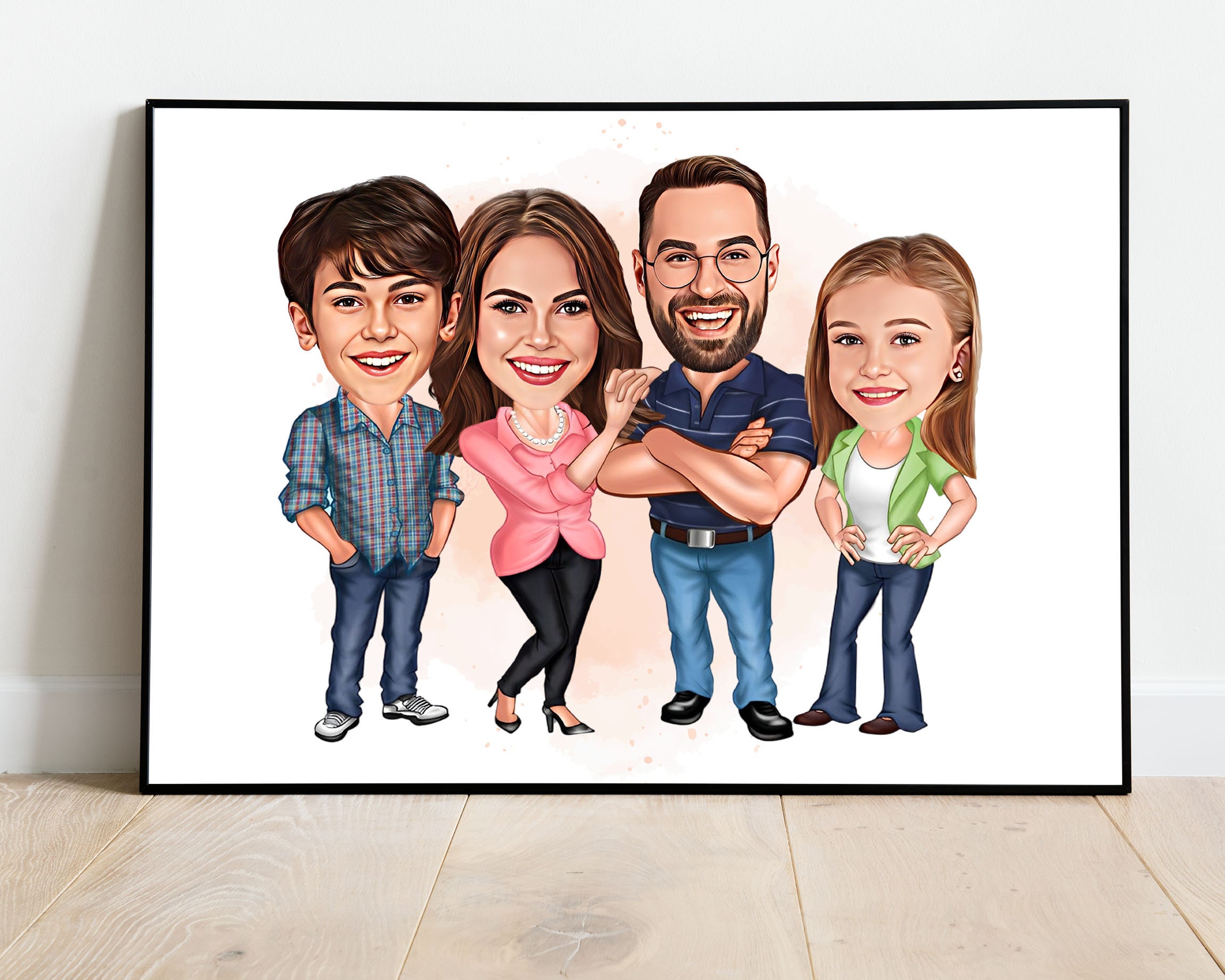 Custom Family Cartoon Portrait, Family Portrait, Gift for Family ...