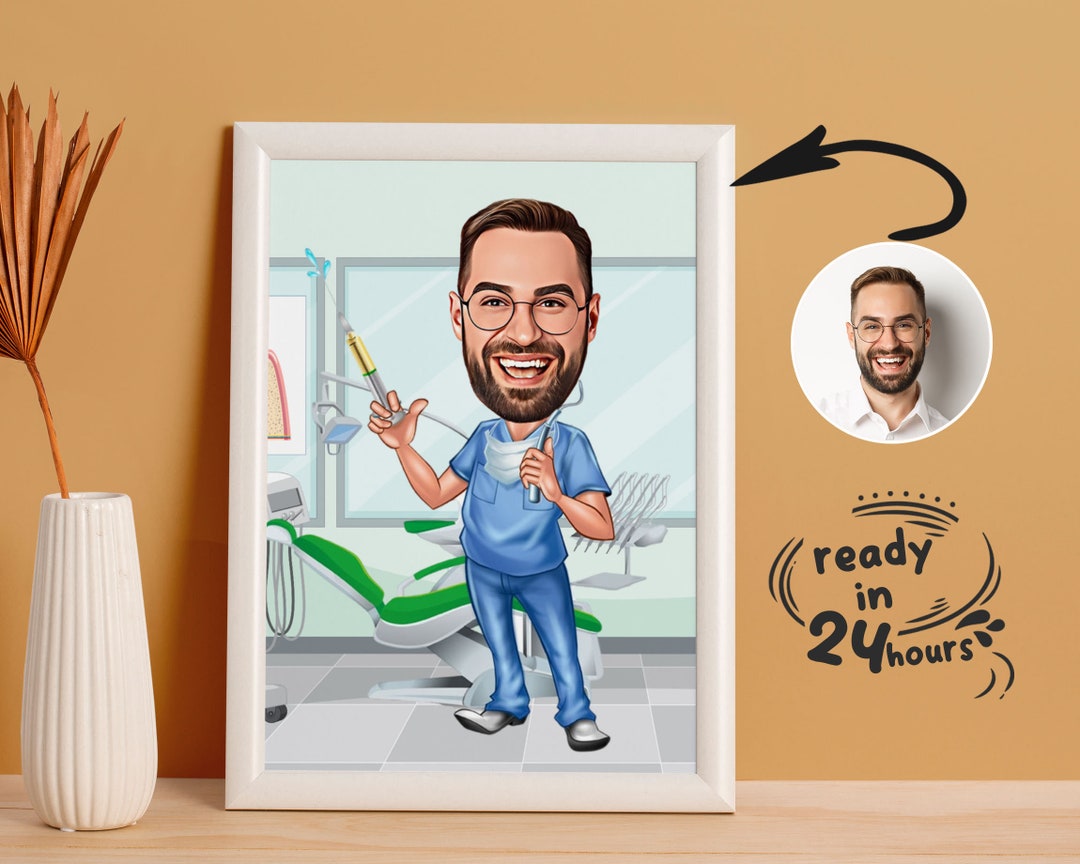 Custom Male Dentist Cartoon Portrait, Dentist Portrait, Gift for ...