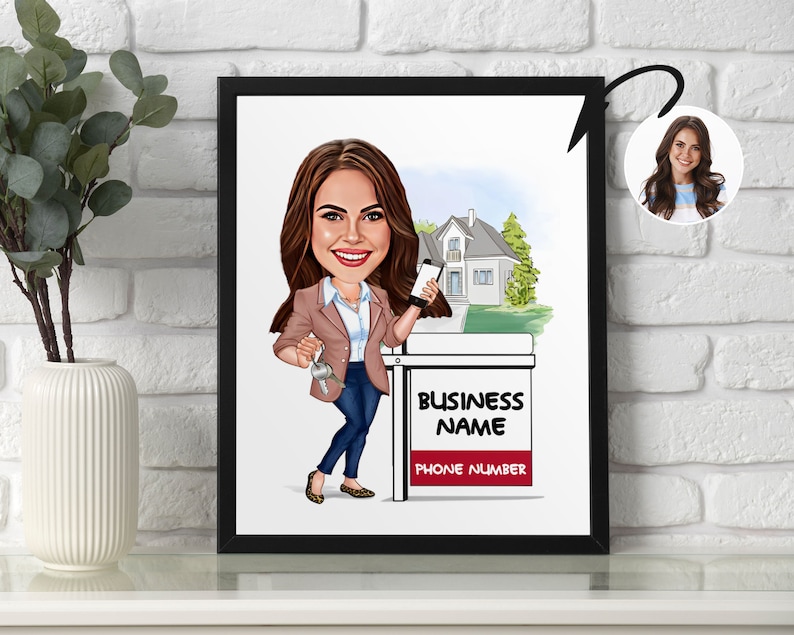 Custom Realtor Cartoon Portrait, Realtor Caricature, Realtor Gift, Real ...