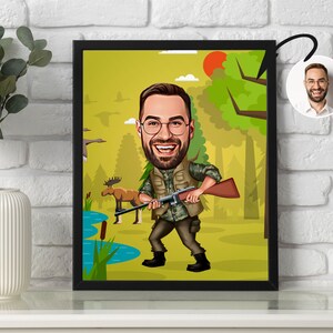 Custom Hunter Cartoon Portrait, Hunter Portrait, Gift for Hunter ...