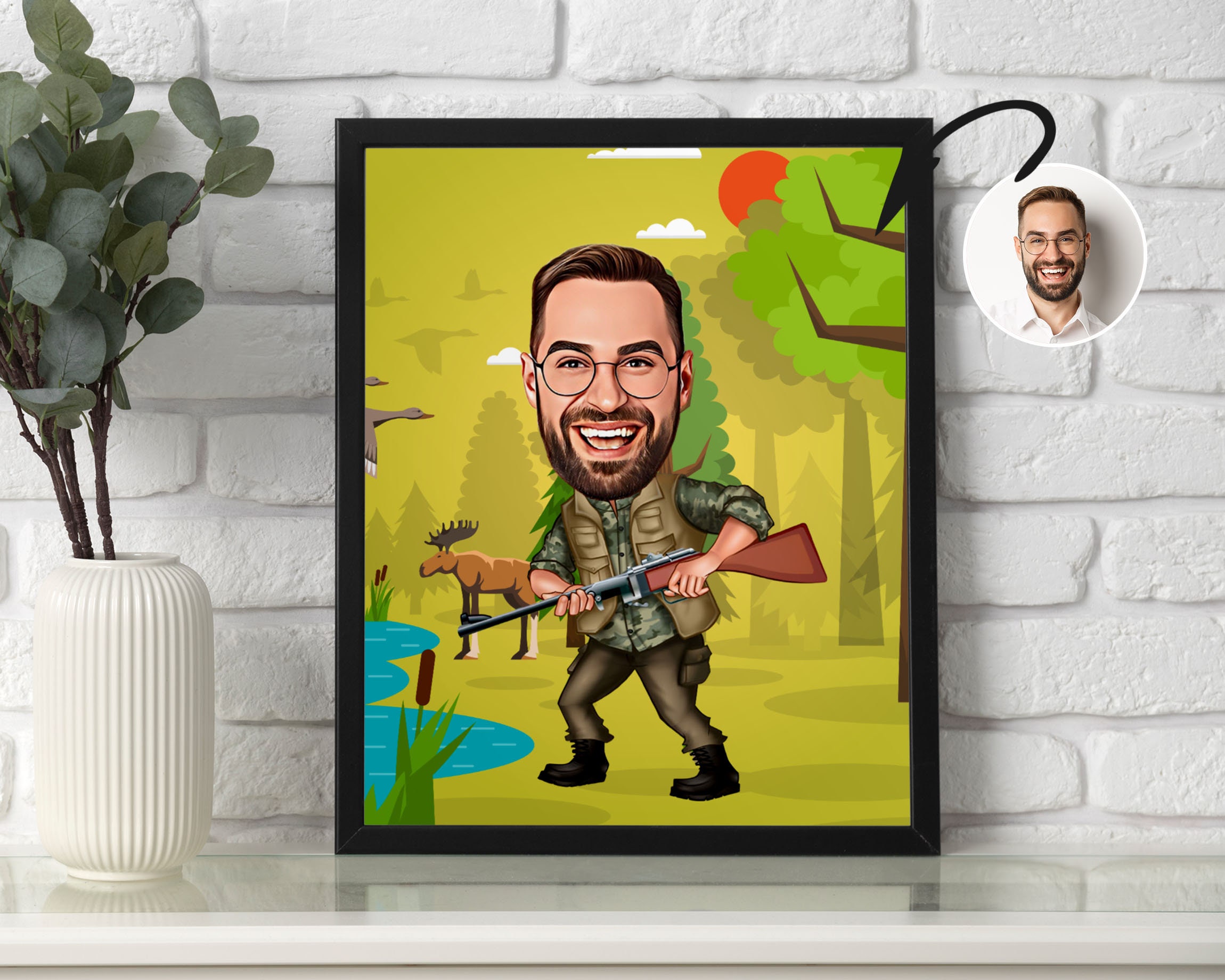 Custom Hunter Cartoon Portrait, Hunter Portrait, Gift for Hunter ...